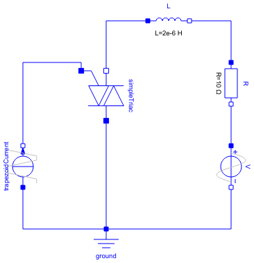 Modelica: Electrical.Analog.Examples.SimpleTriacCircuit